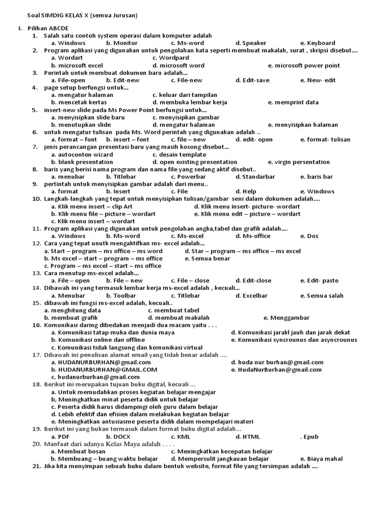 Soal Simdig Kelas X | PDF
