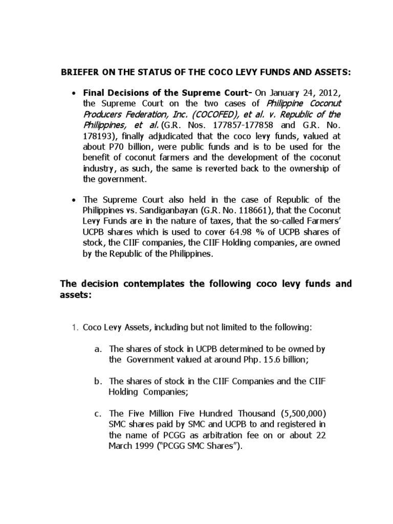 Coco Levy Fund Status Update | PDF | Dividend | President Of The ...