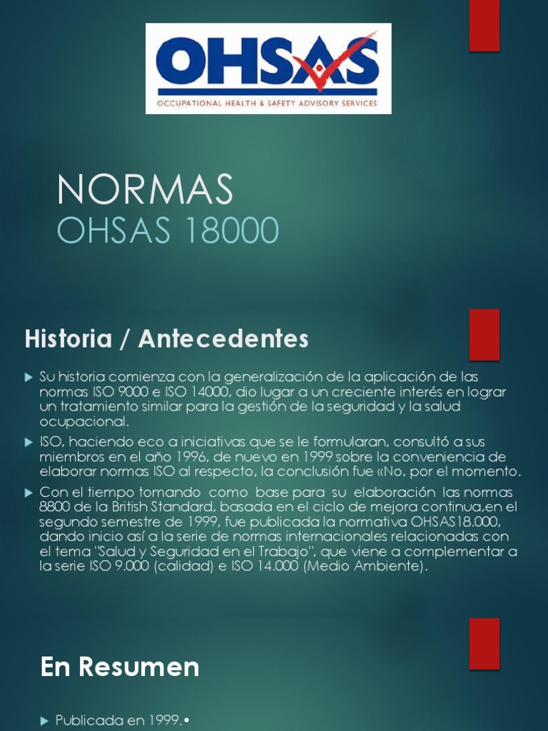 Normas OHSAS 18000- Presentacion | ISO 9000 | Planificación