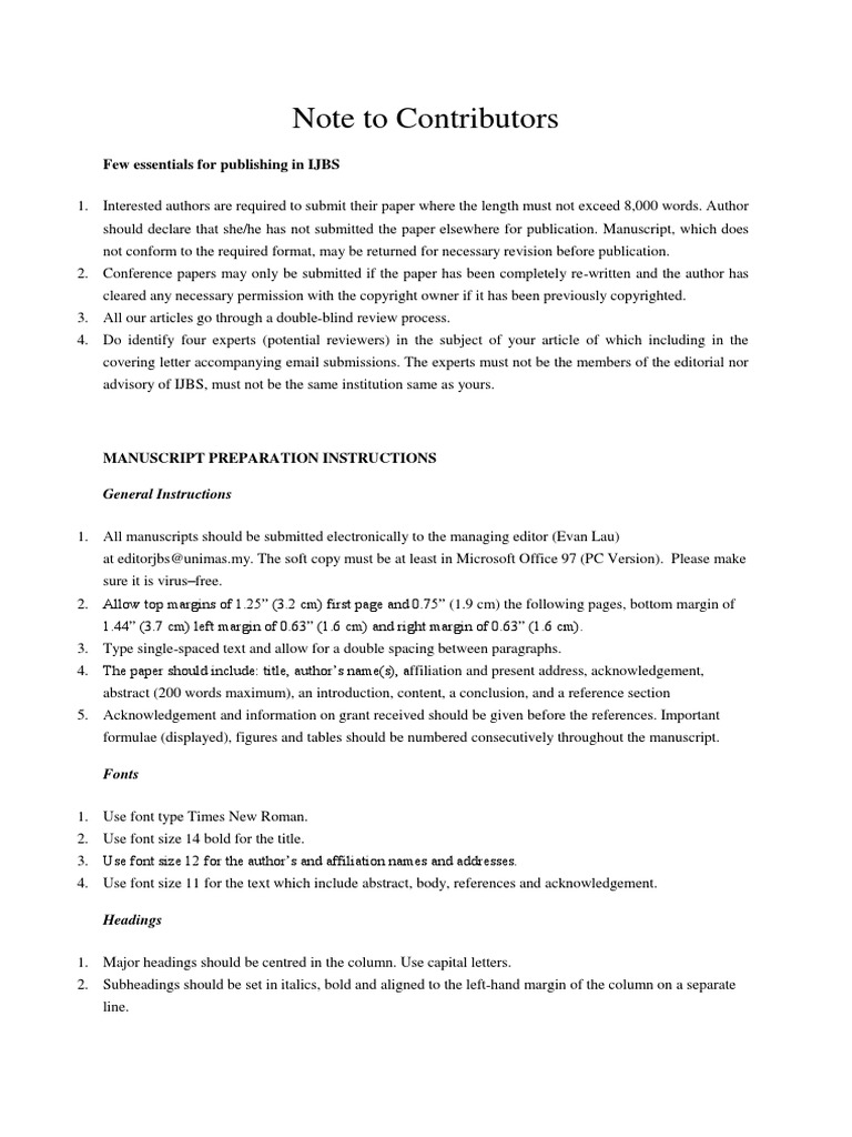Note To Contributors: Few Essentials For Publishing in IJBS | PDF ...