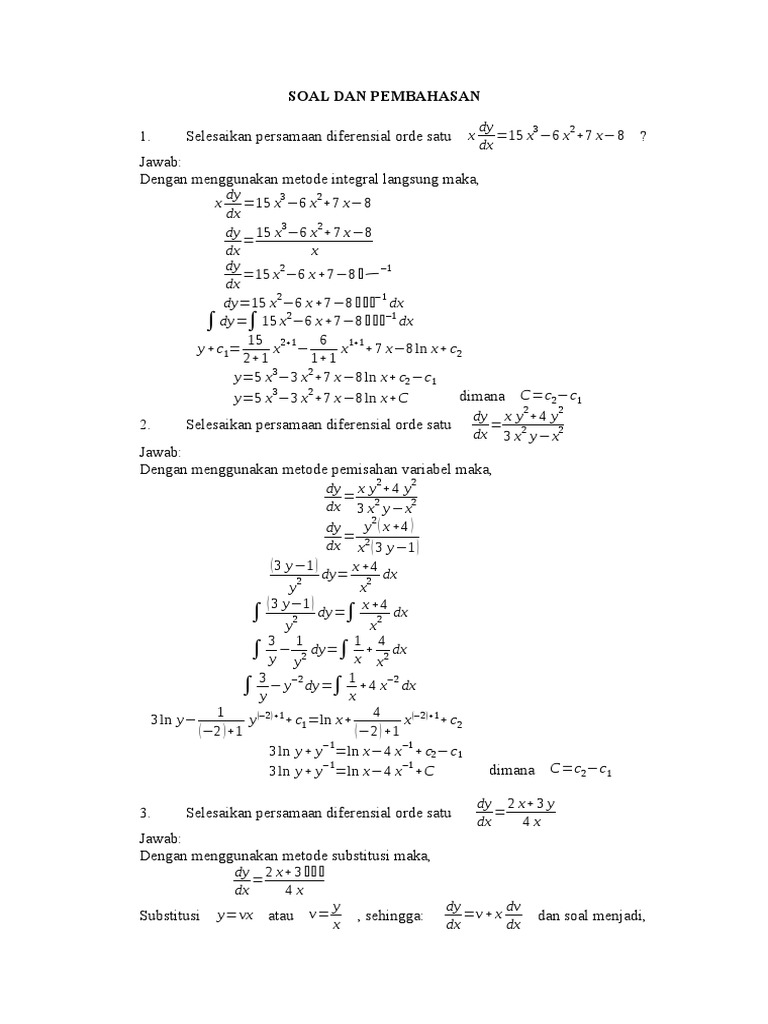 Selesaikan Persamaan Diferensial Xdydx | PDF