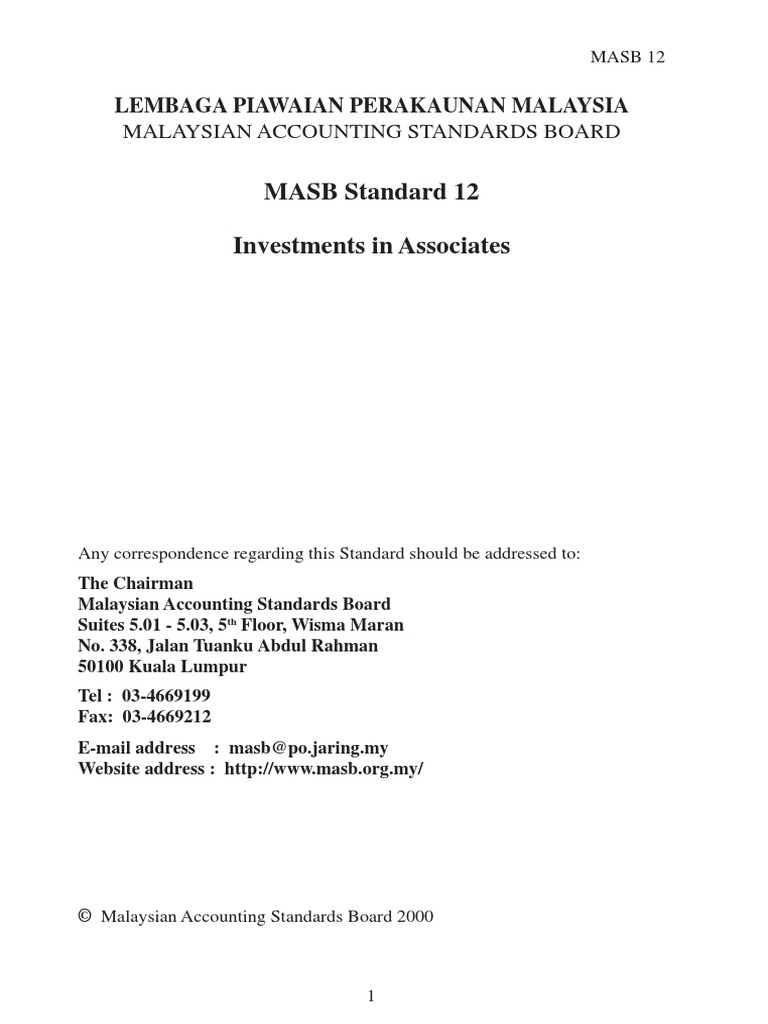 MASB Standard 12 Investments in Associates: Malaysian Accounting ...
