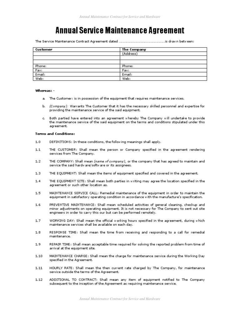 Annual Maintenance Contract | PDF | Private Law | Civil Law (Legal System)