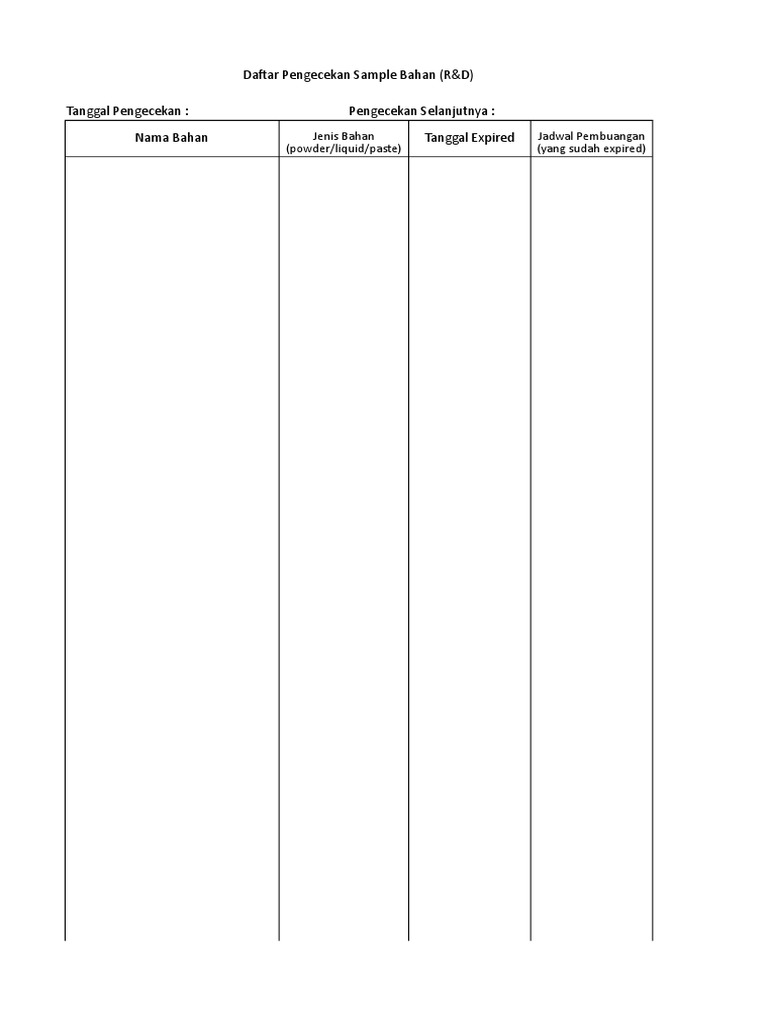 Daftar Pengecekan Sample Bahan | PDF