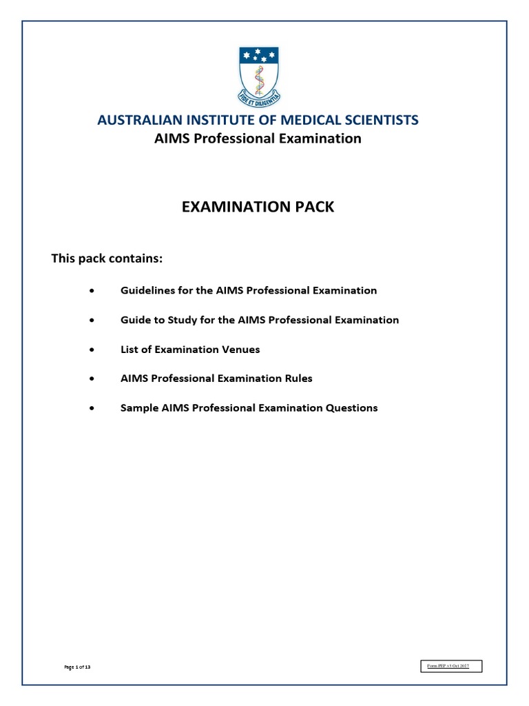 AIMS Professional Exam Guidelines & Info | PDF | Staining | Blood Type