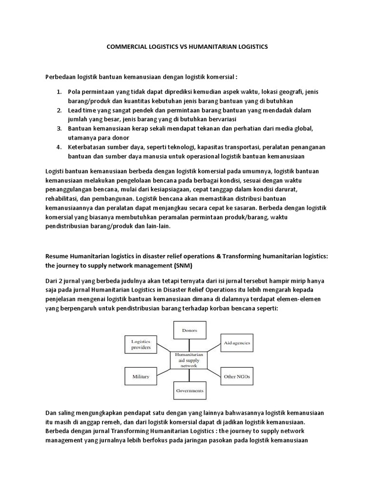 Commercial Logistics Vs Humanitarian Logistics | PDF