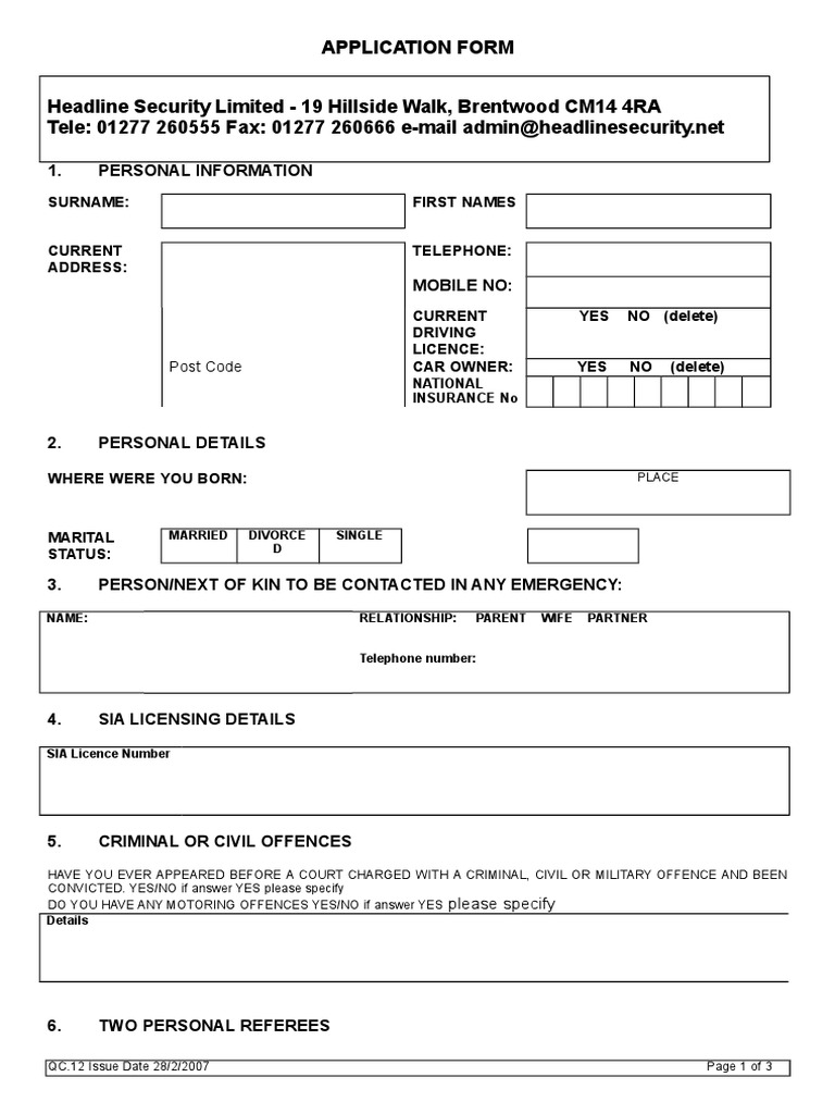 Security Job Application Form | PDF | Public Law | Virtue