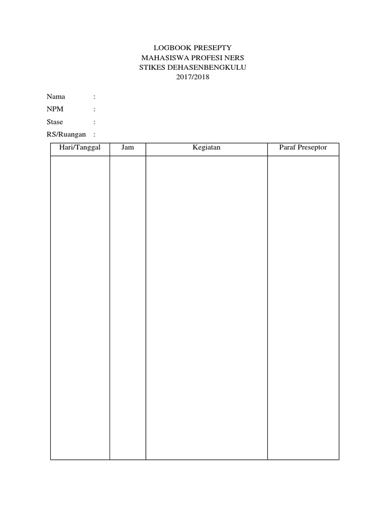 Logbook Presepty Mahasiswa Profesi Ners Stikes Dehasenbengkulu 2017/ ...