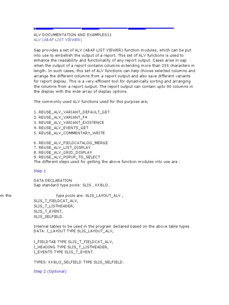 Alv Documentation And Examples 11 Pdf Parameter Computer Programming Subroutine 9307