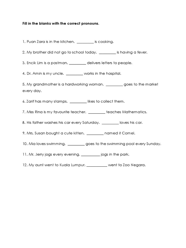 Fill in The Blanks With The Correct Pronouns | PDF