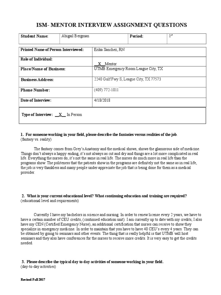 Mentor Interview Questions Template | PDF | Nursing | Patient