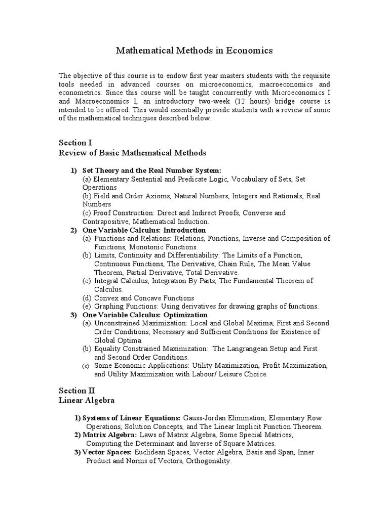 Mathematical Methods in Economics | PDF | Matrix (Mathematics) | Vector ...