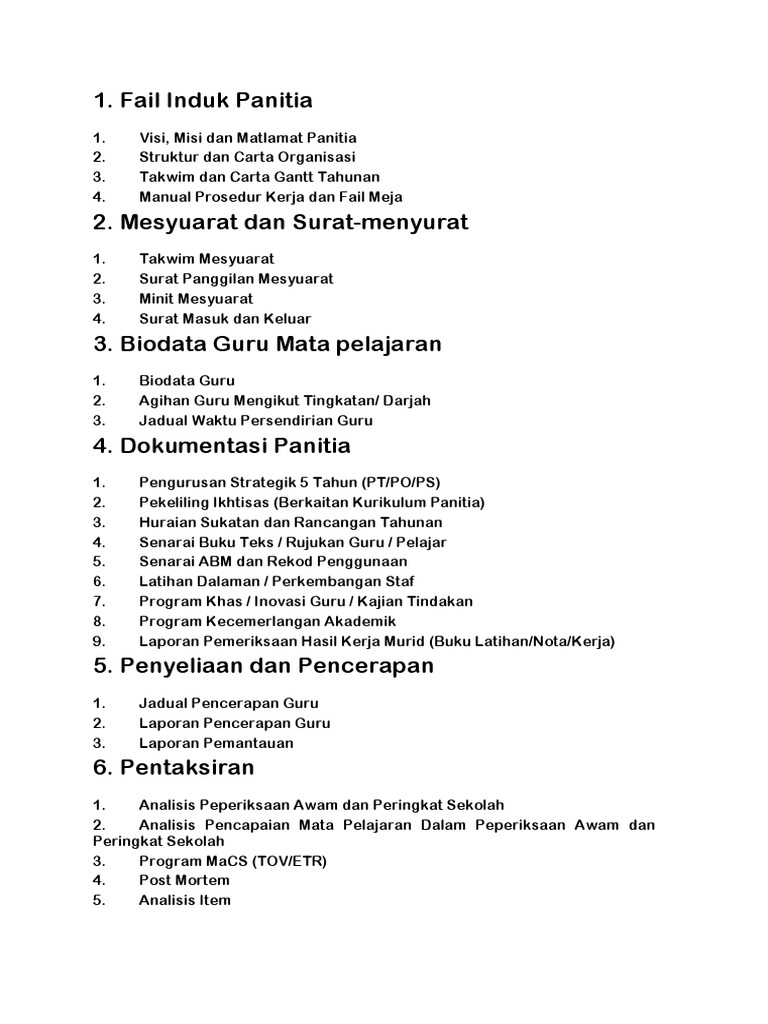 Kandungan Fail Panitia | PDF