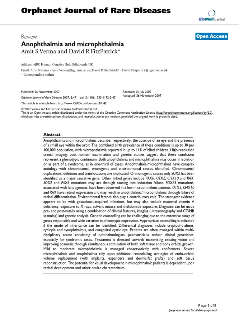 Anophthalmia and Microphthalmia | PDF | Congenital Disorder | Genetic ...