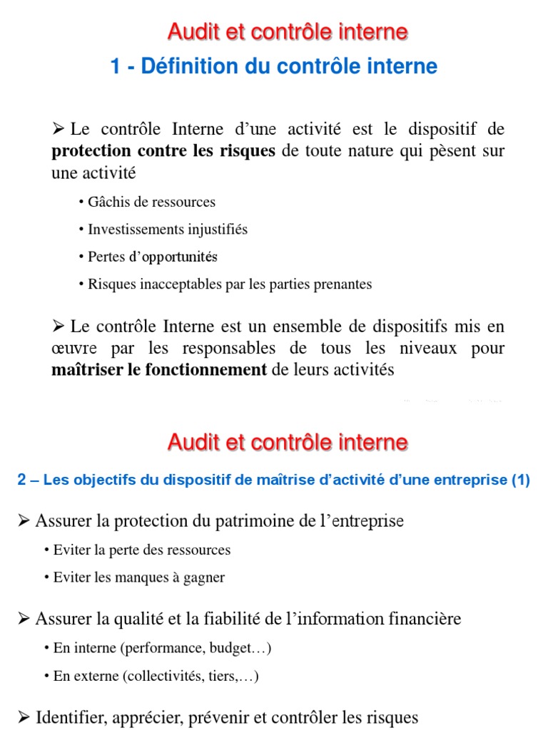 Audit et contrôle interne : enjeux et définitions | PDF | Contrôle ...