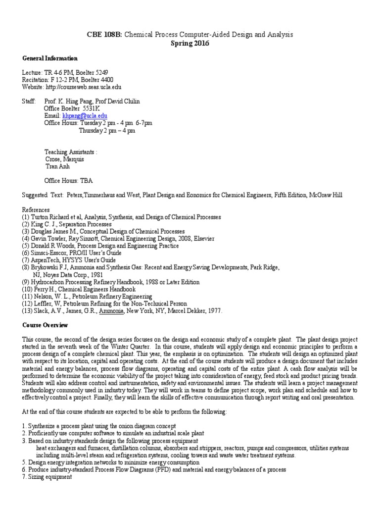 ChE 108B Syllabus | PDF | Design | Industries