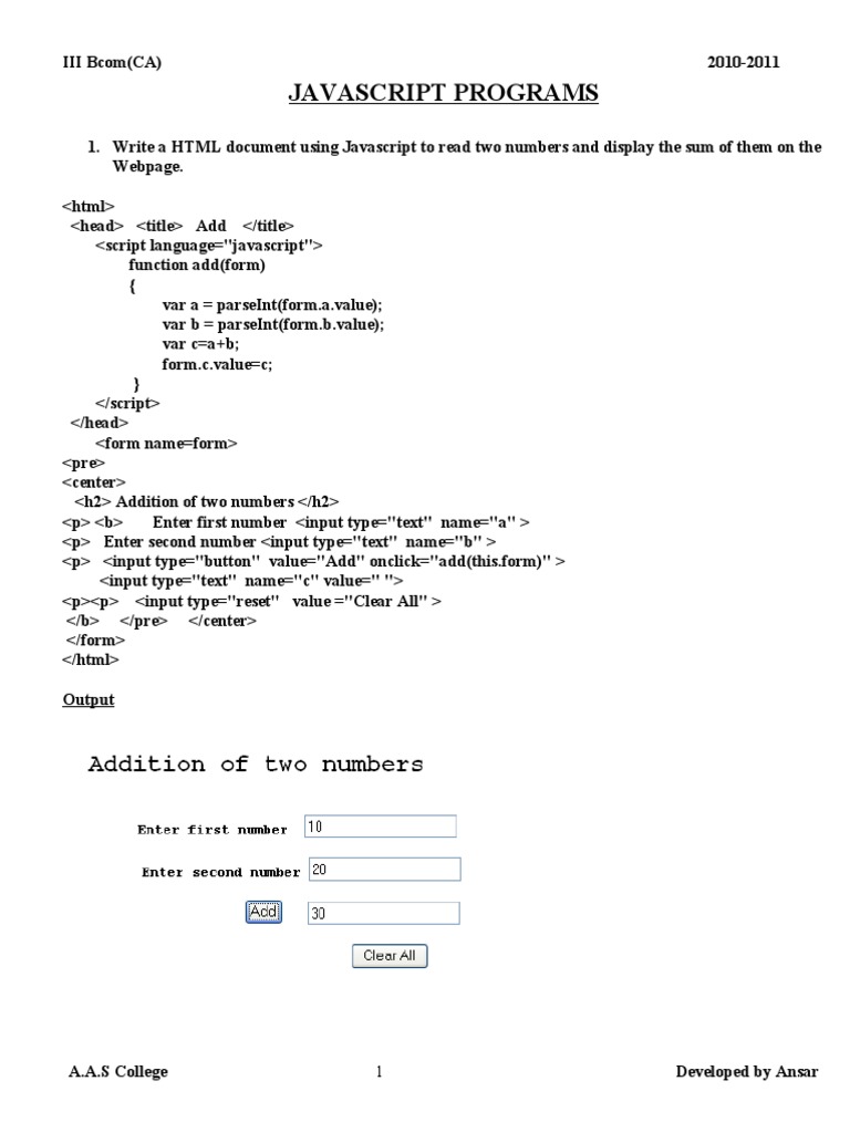 Javascript Programs | PDF | Human–Computer Interaction | Java Script