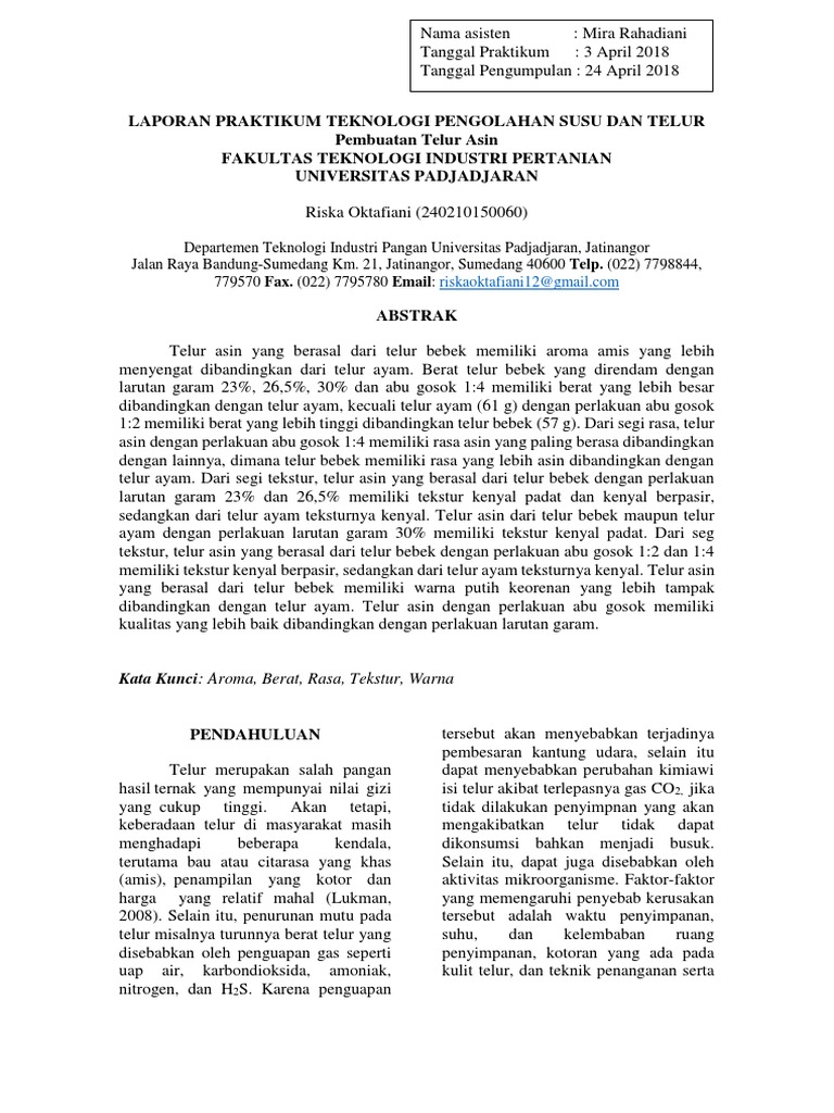 Laprak Pembuatan Telur Asin Yang Benar | PDF