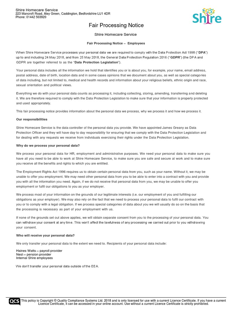Fair Processing Notice | PDF | Information Privacy | Employment