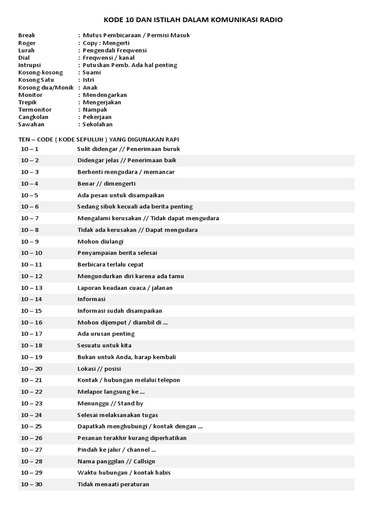 Kode 10 Dan Istilah Dalam Komunikasi Radio | PDF
