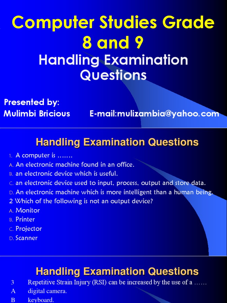 Grade 8 and 9 Handling Examination Question Presentation | PDF | Computer Data Storage | Input ...