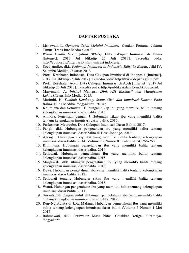 Daftar Pustaka: WHO) - Data Cakupan Imunisasi Di Dunia | PDF