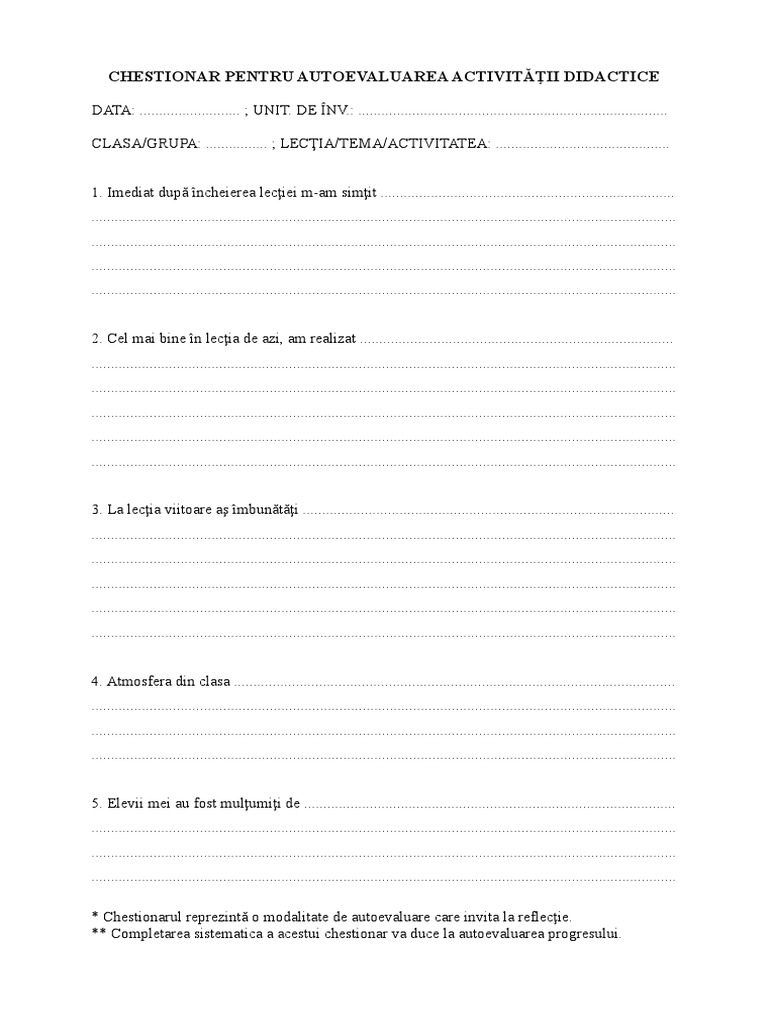 Chestionar Autoevaluarea Activ. Didactice - PIPP II, 2016-2017 | PDF