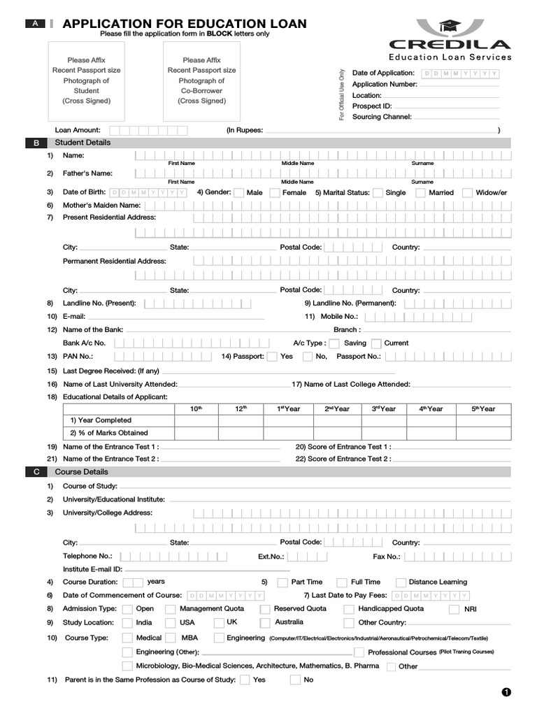 Credila Student Loan Application Form V0 4 | Loans | Credit Card