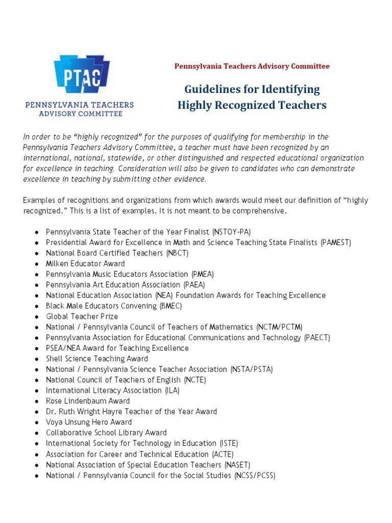Guidelines For Identifying Highly Recognized Teachers (5.21.18) | PDF