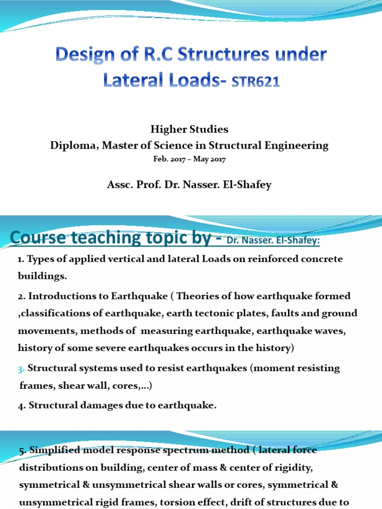 Lec 1 Design of RC Structures For Lateral Loads | PDF | Structural Load ...