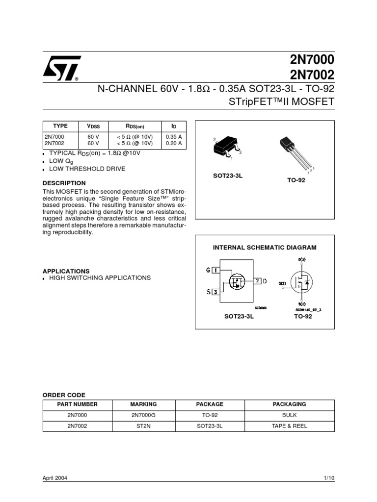 2n7000 Transistor | PDF | Field Effect Transistor | Mosfet