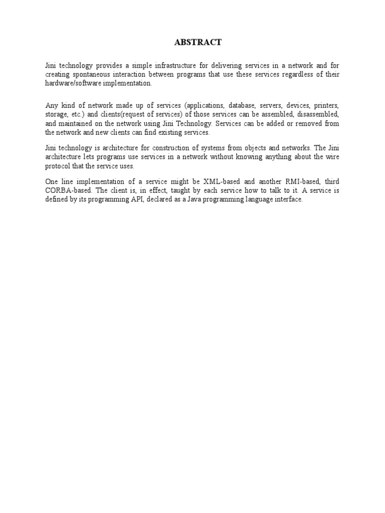 Jini Technology Report Pdf Application Programming Interface Computer Network
