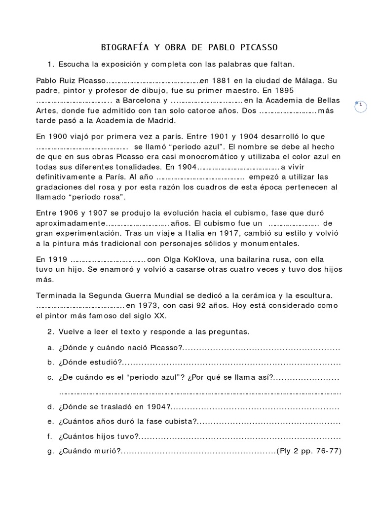 Biografía de Pablo Picasso | PDF | Pablo Picasso | Cubismo