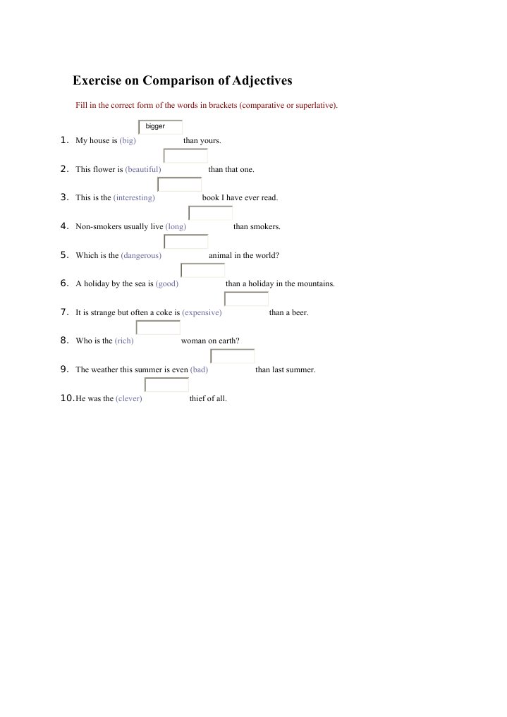 Comparison of Adjectives Exercises | PDF | Language Arts & Discipline