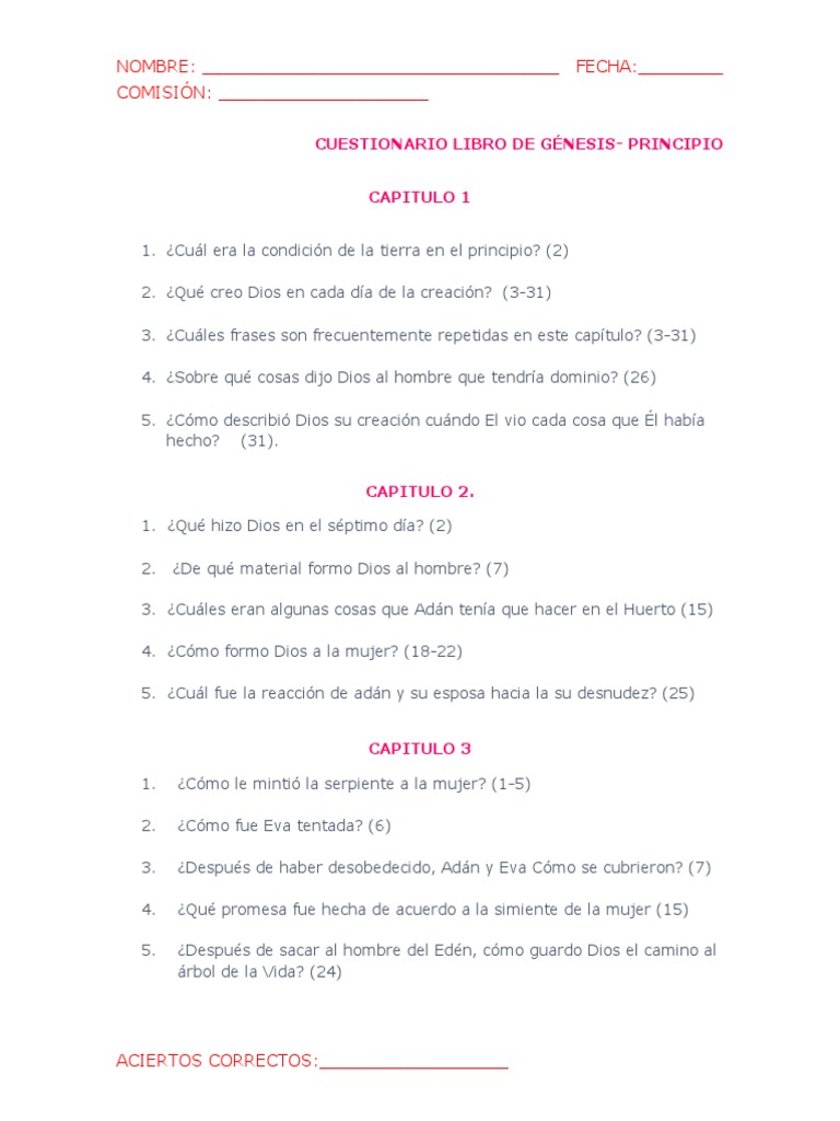 Cuestionario Libro de Genesis Terminado | PDF | Abrahán | Jacob
