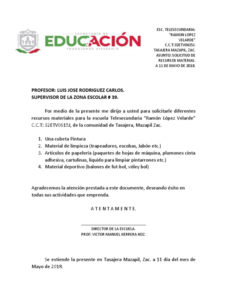 solicitud materiales