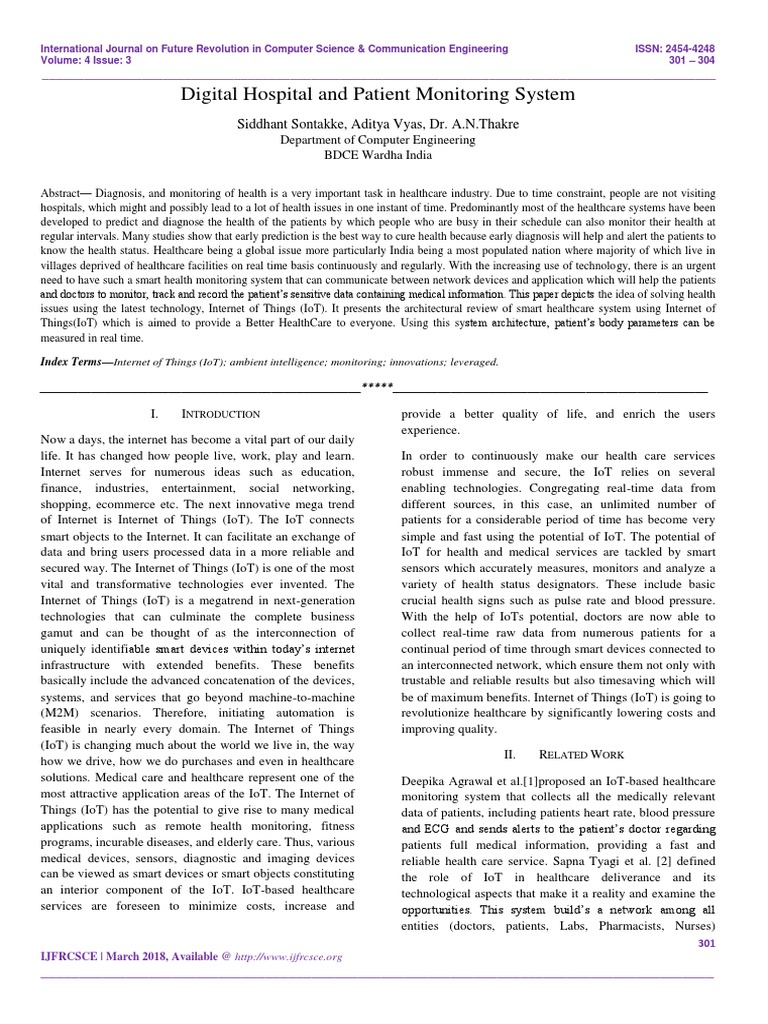 Digital Hospital and Patient Monitoring System | PDF | Monitoring ...