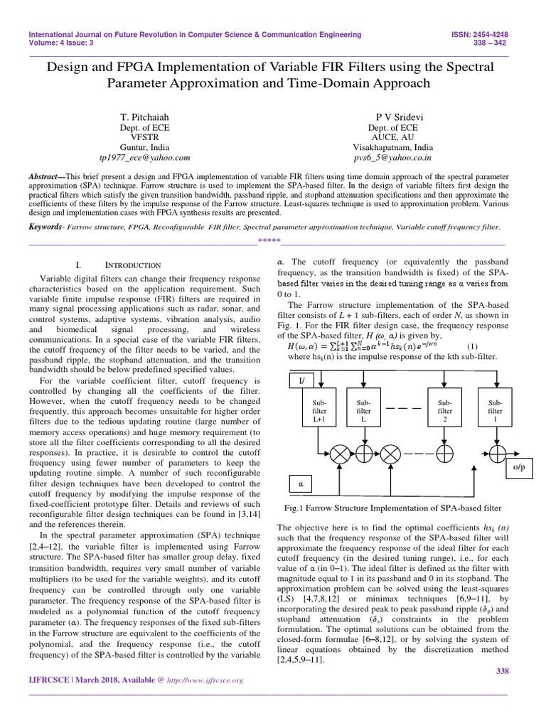 Design and FPGA Implementation of Variable FIR Filters Using The ...