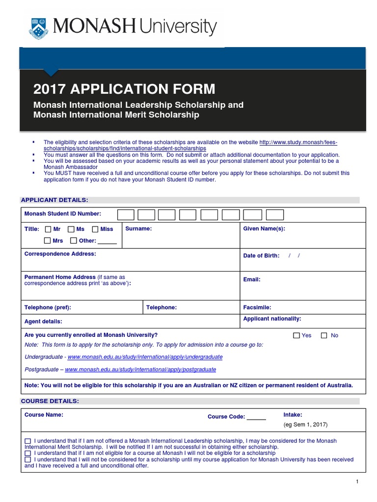 Applying for Opportunity: The 2017 Monash International Leadership and Merit Scholarship ...
