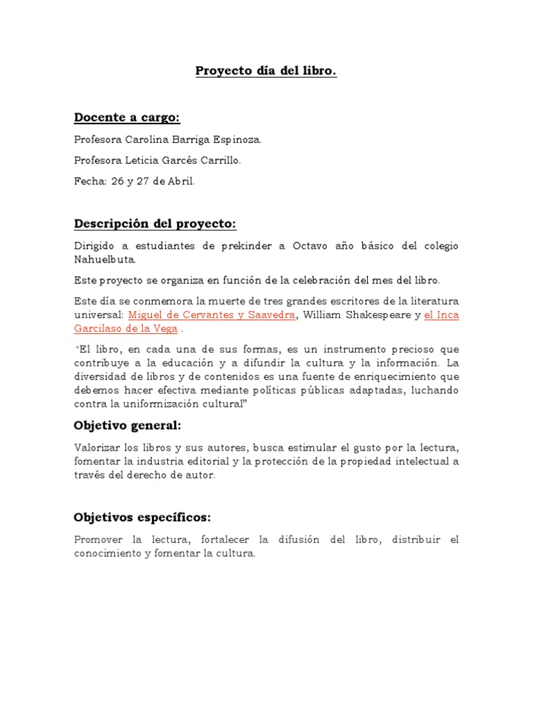 Proyecto Día Del Libro | PDF | Libros