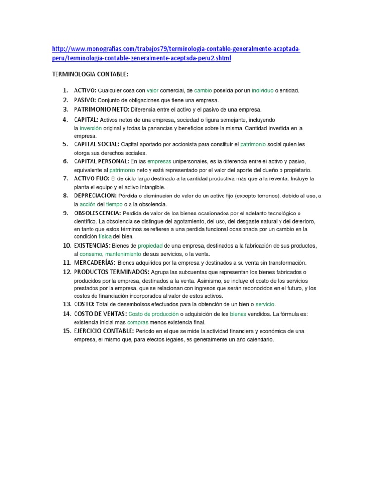 Terminologia Contable | PDF | Capital (economía) | Contabilidad
