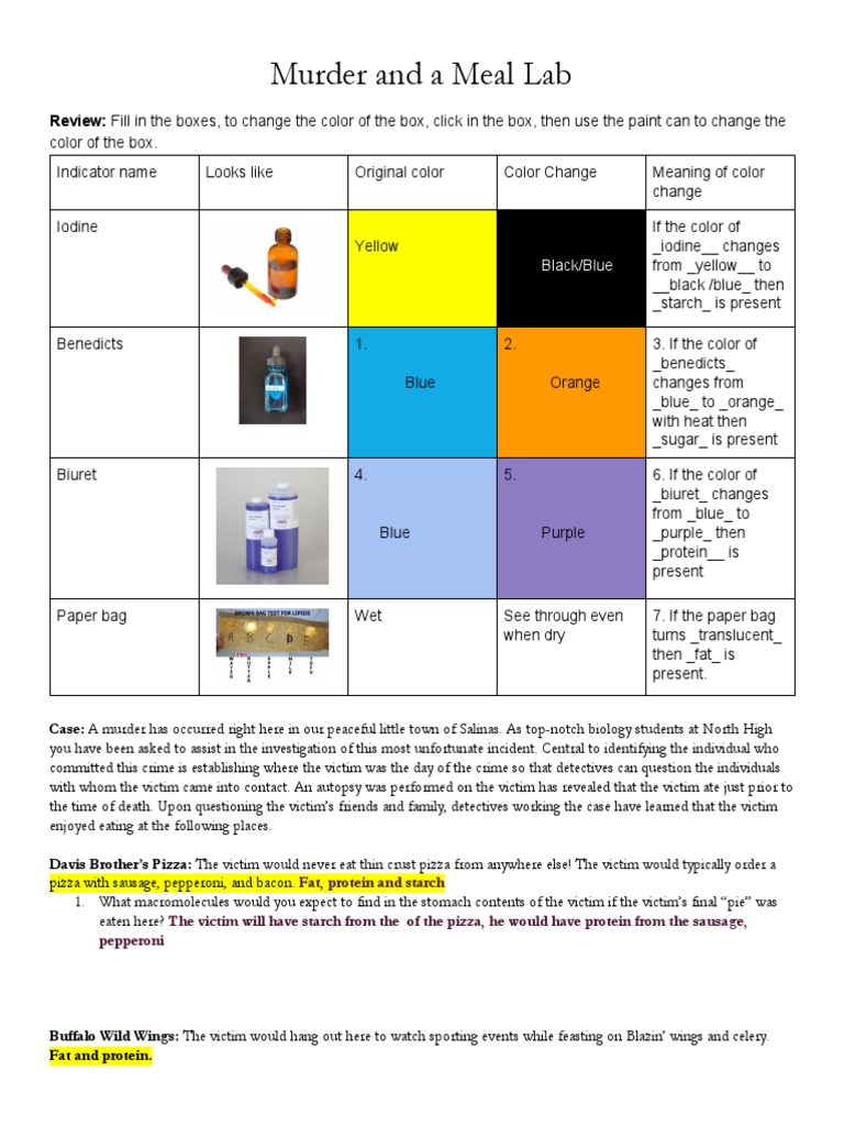 Murder and Meal Lab Analysis | PDF