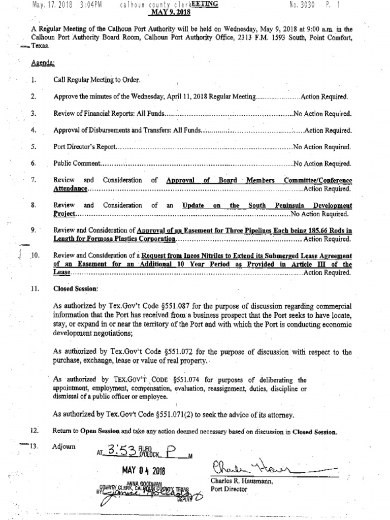May 9 Calhoun Port Authority Agenda | PDF