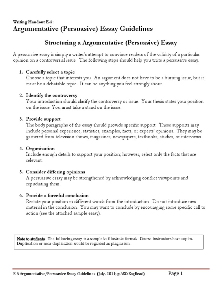 E5 Argumentative (Persuasive) Essay PDF | PDF | Essays
