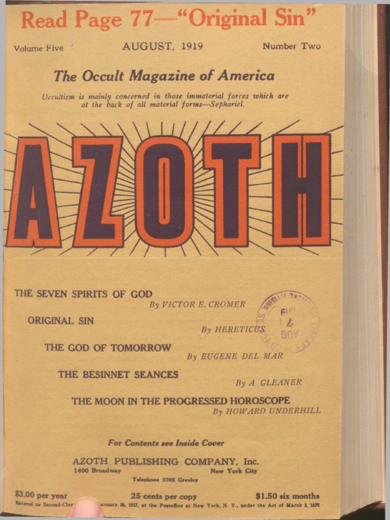 Azoth, August 1919 | PDF | Alchemy | Soul