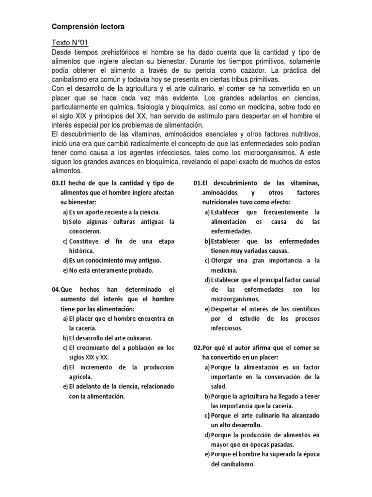 Comprensión Lectora Claves | PDF | Alimentos | Science