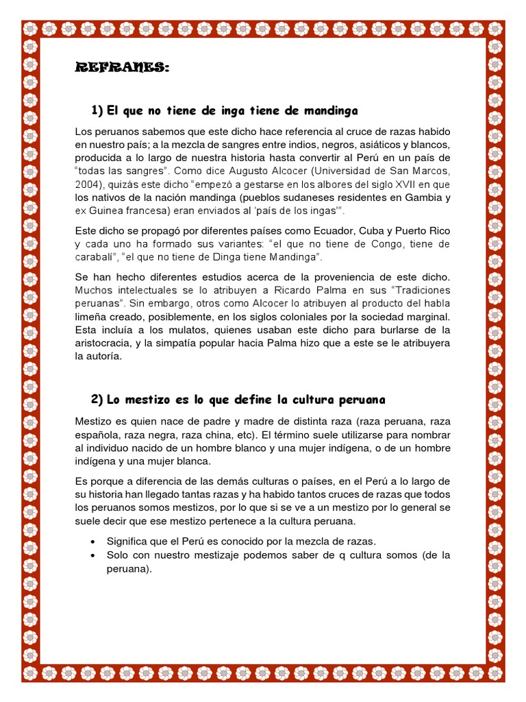 REFRANES | PDF | Métis | Perú