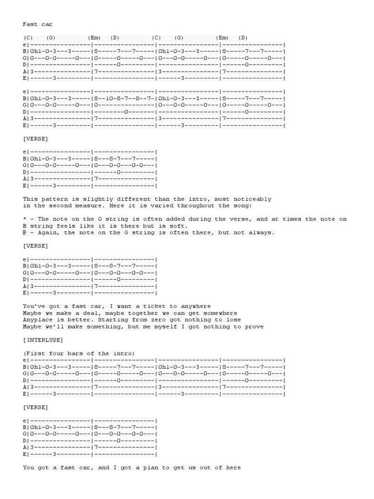 Fast Car Chord Progression | PDF | Song Structure | Musical Forms