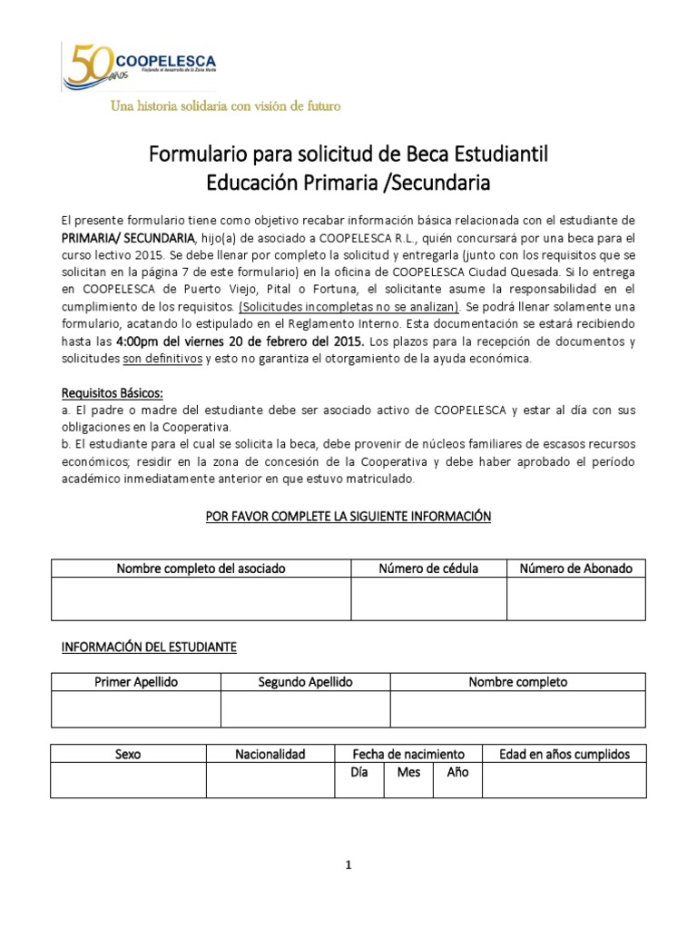 Formulario Beca 2015 Escuelas Coles | PDF | Educación Secundaria | Bancos