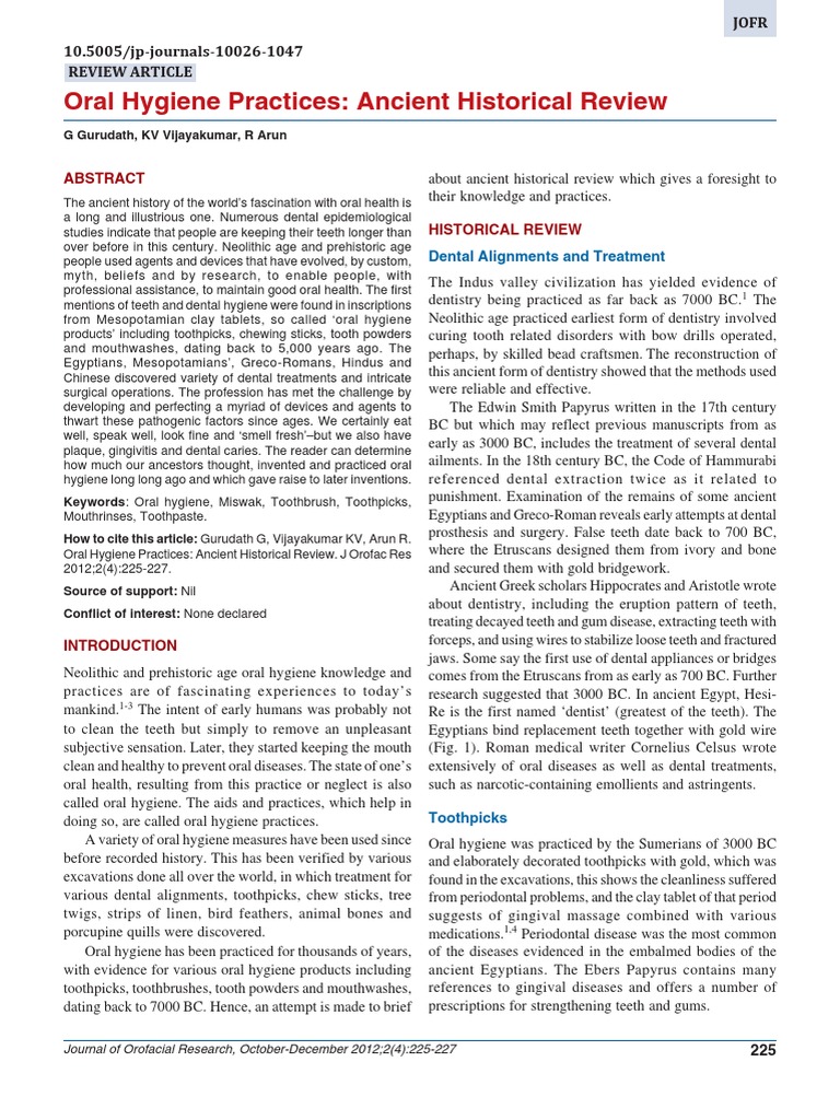 Oral Hygiene Practices Ancient Historical Review | PDF | Toothbrush ...